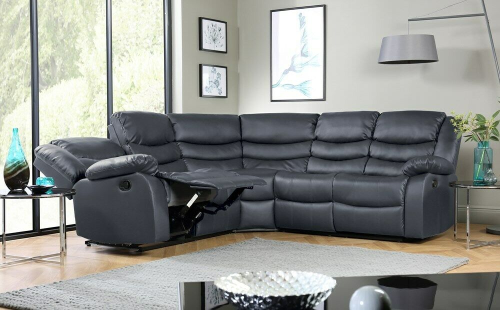 Grey Leather Corner Recliner Sofa - Luxury Life Furniture